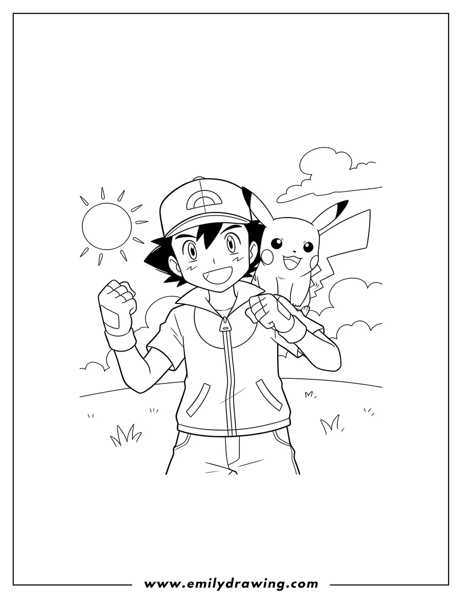 Ash Ketchum Coloring Pages - Emily Drawing