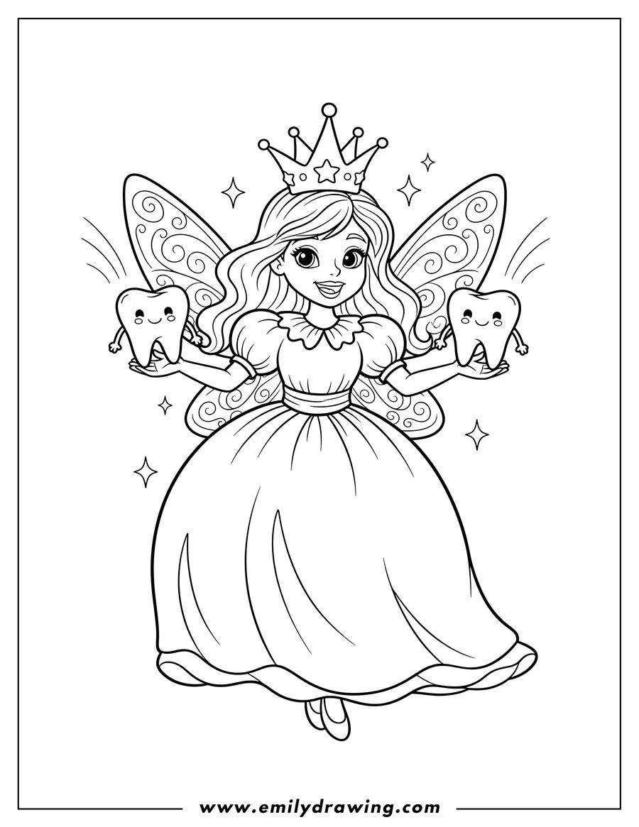 Tooth Fairy Coloring Pages - Emily Drawing