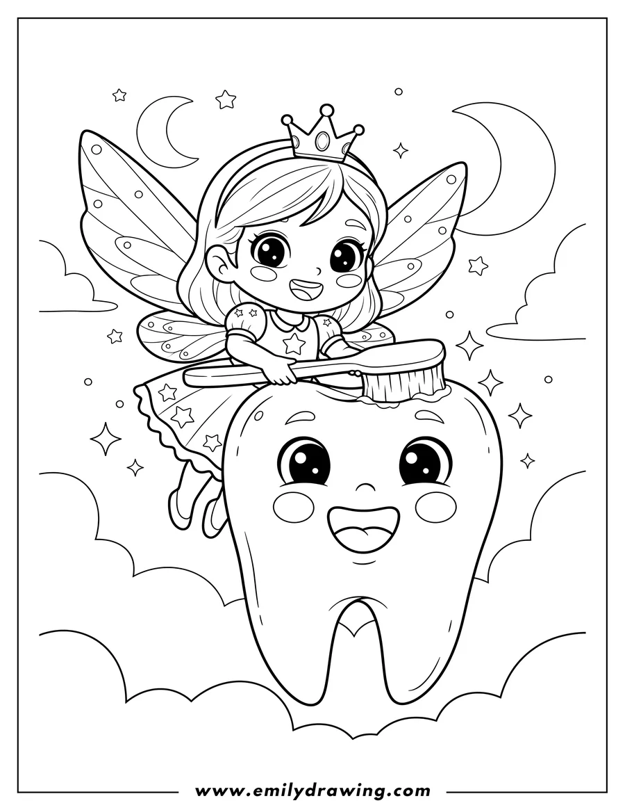 Tooth Fairy Coloring Pages - Emily Drawing