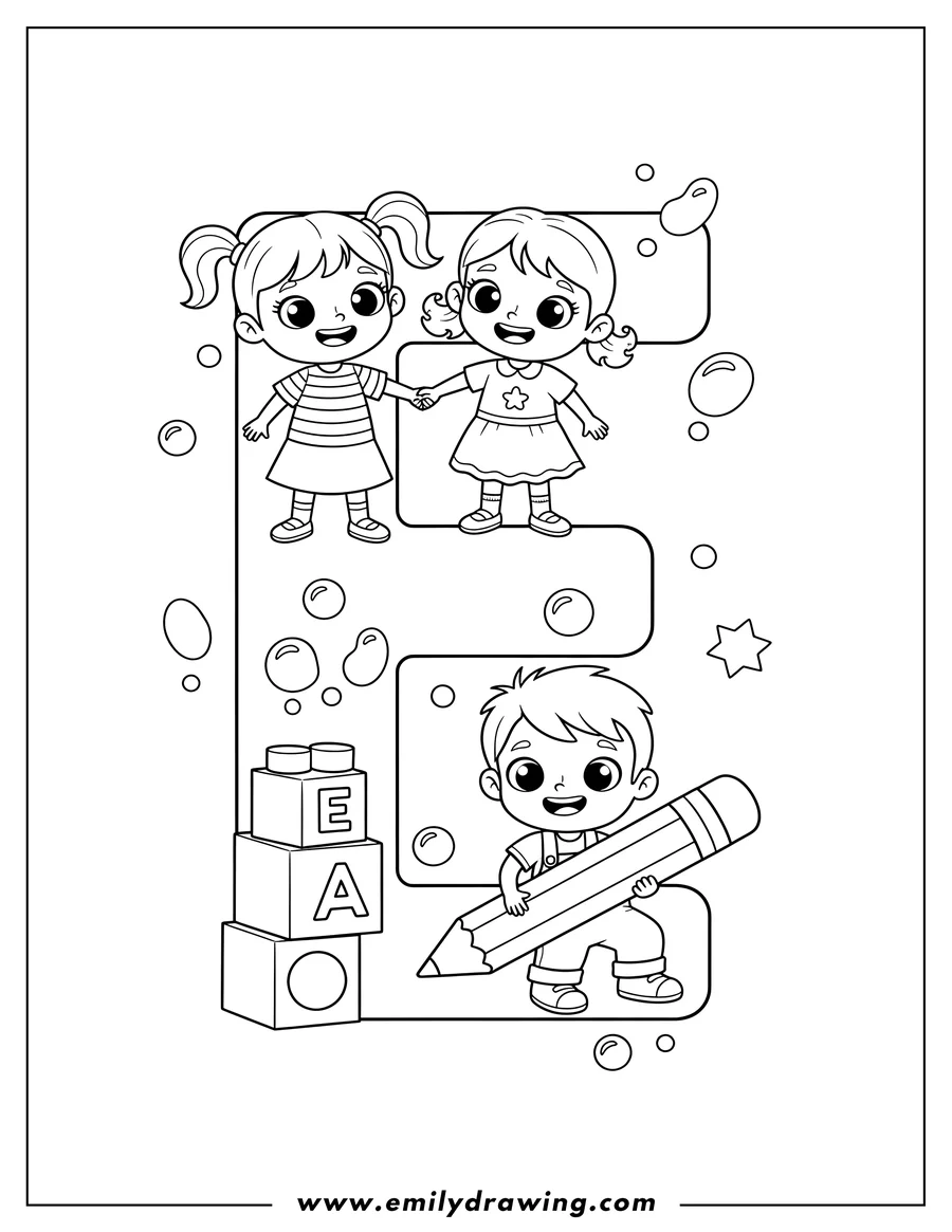 Letter E Coloring Pages - Emily Drawing