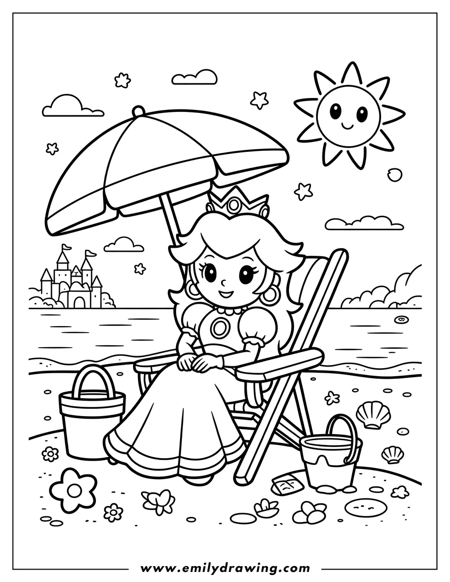Princess Peach Coloring Pages - Emily Drawing