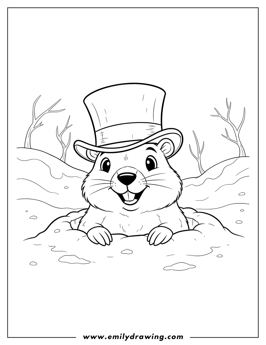 Groundhog Day Coloring Pages - Emily Drawing