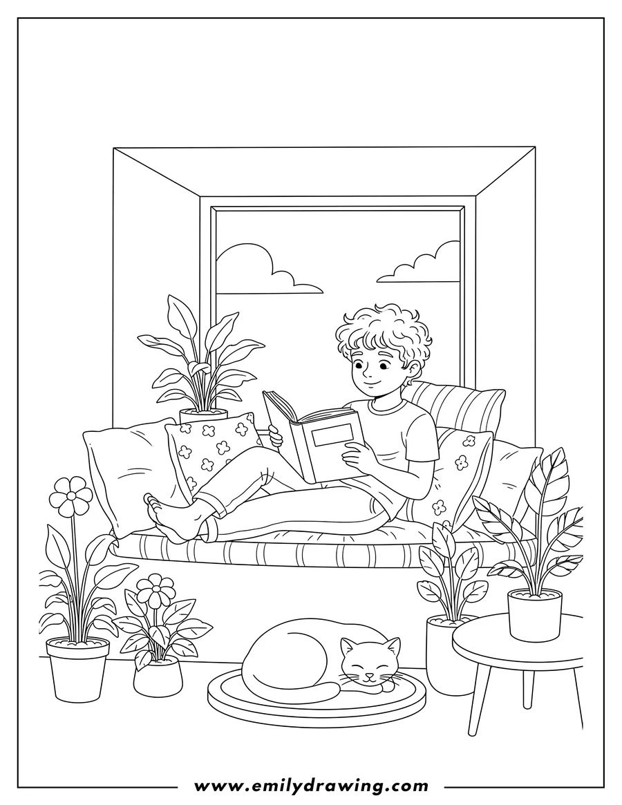 Cozy Coloring Pages - Emily Drawing