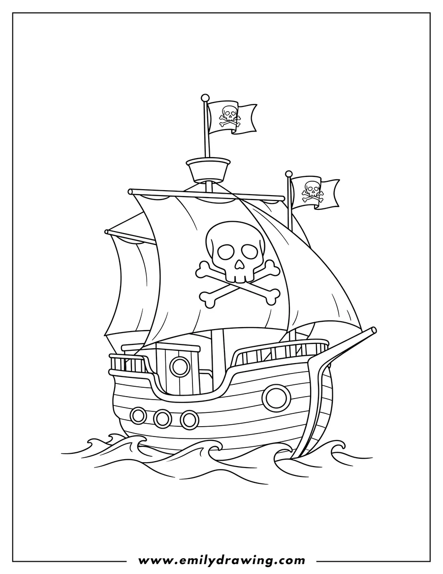 Pirate Ship Coloring Pages - Emily Drawing