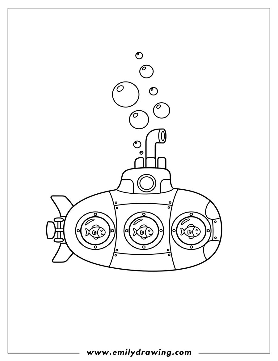 Submarine Coloring Pages - Emily Drawing