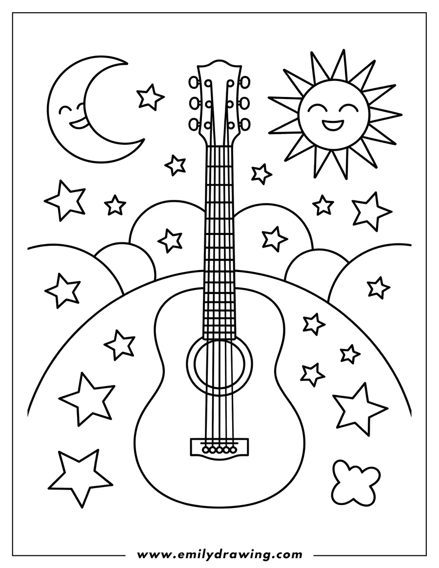 Guitar Coloring Pages - Emily Drawing