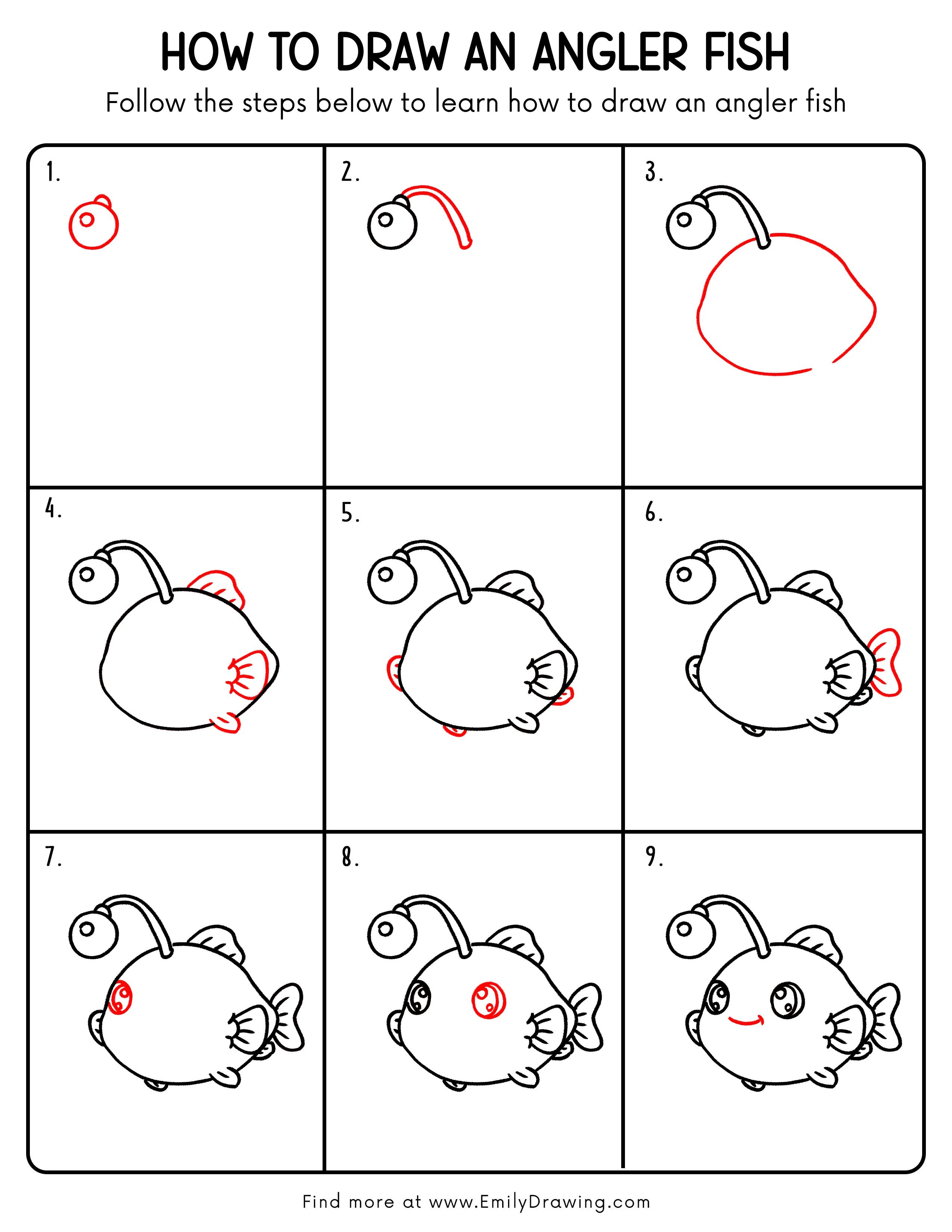 How to Draw an Angler Fish - Emily Drawing