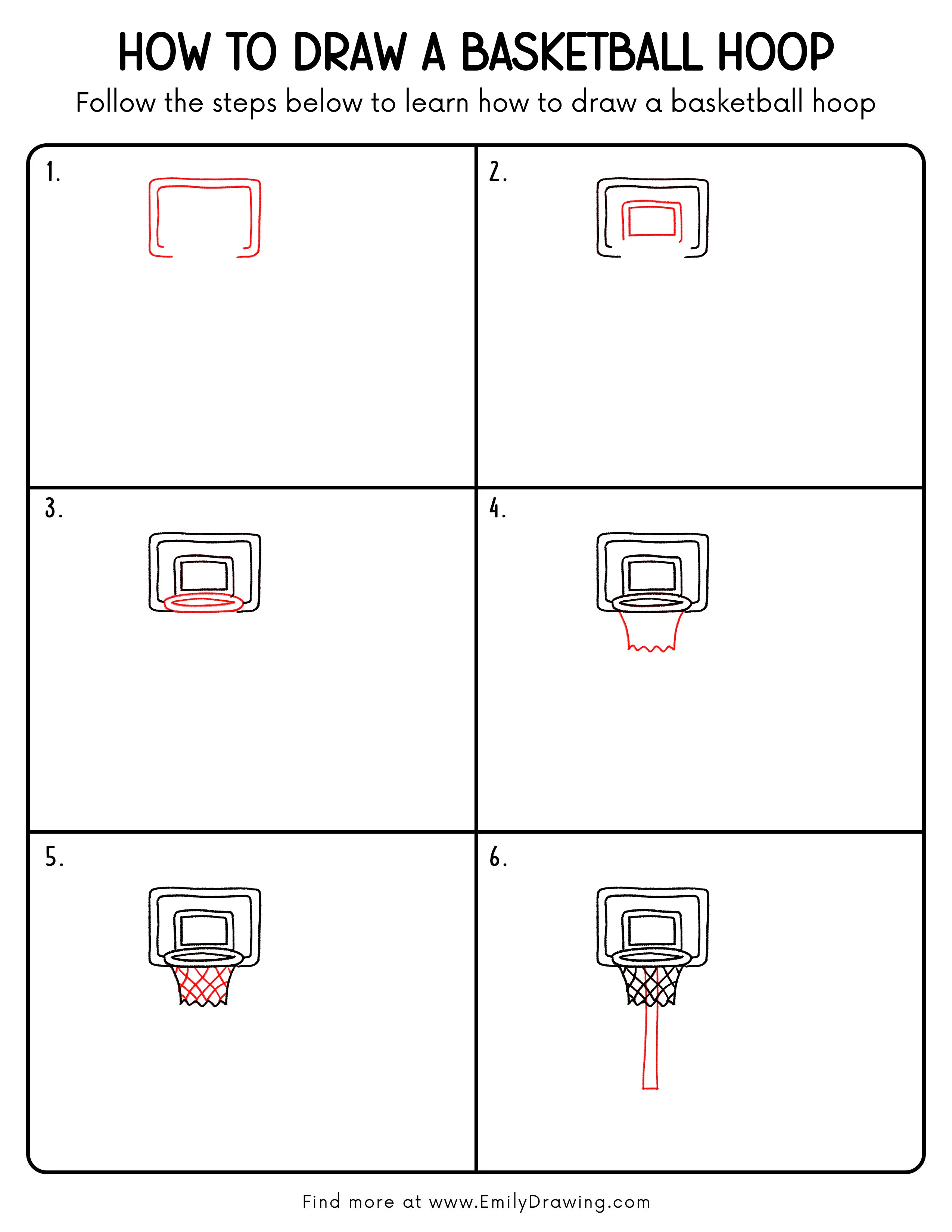 How to Draw a Basketball Hoop - Emily Drawing
