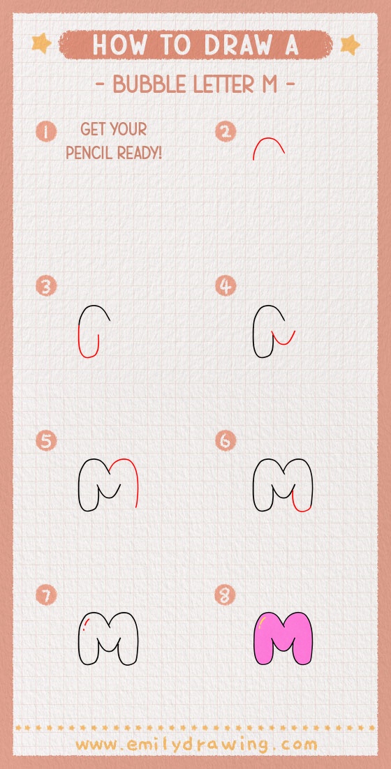 How to Draw a Bubble Letter M - Emily Drawing
