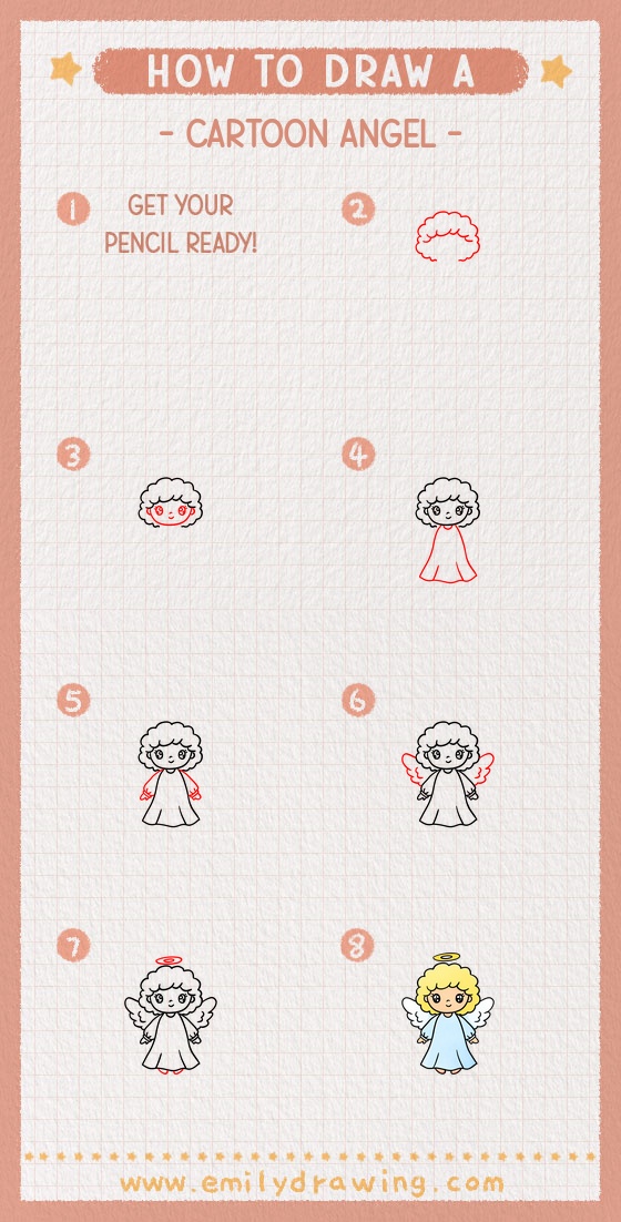 How to Draw a Cartoon Angel - Emily Drawing