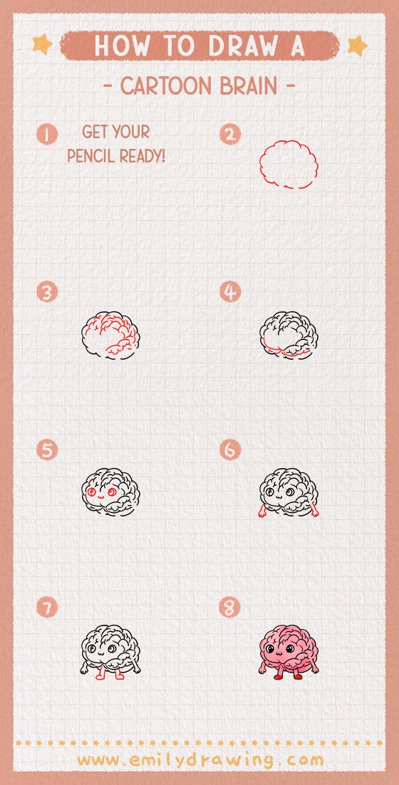 How to Draw a Cartoon Brain - Emily Drawing