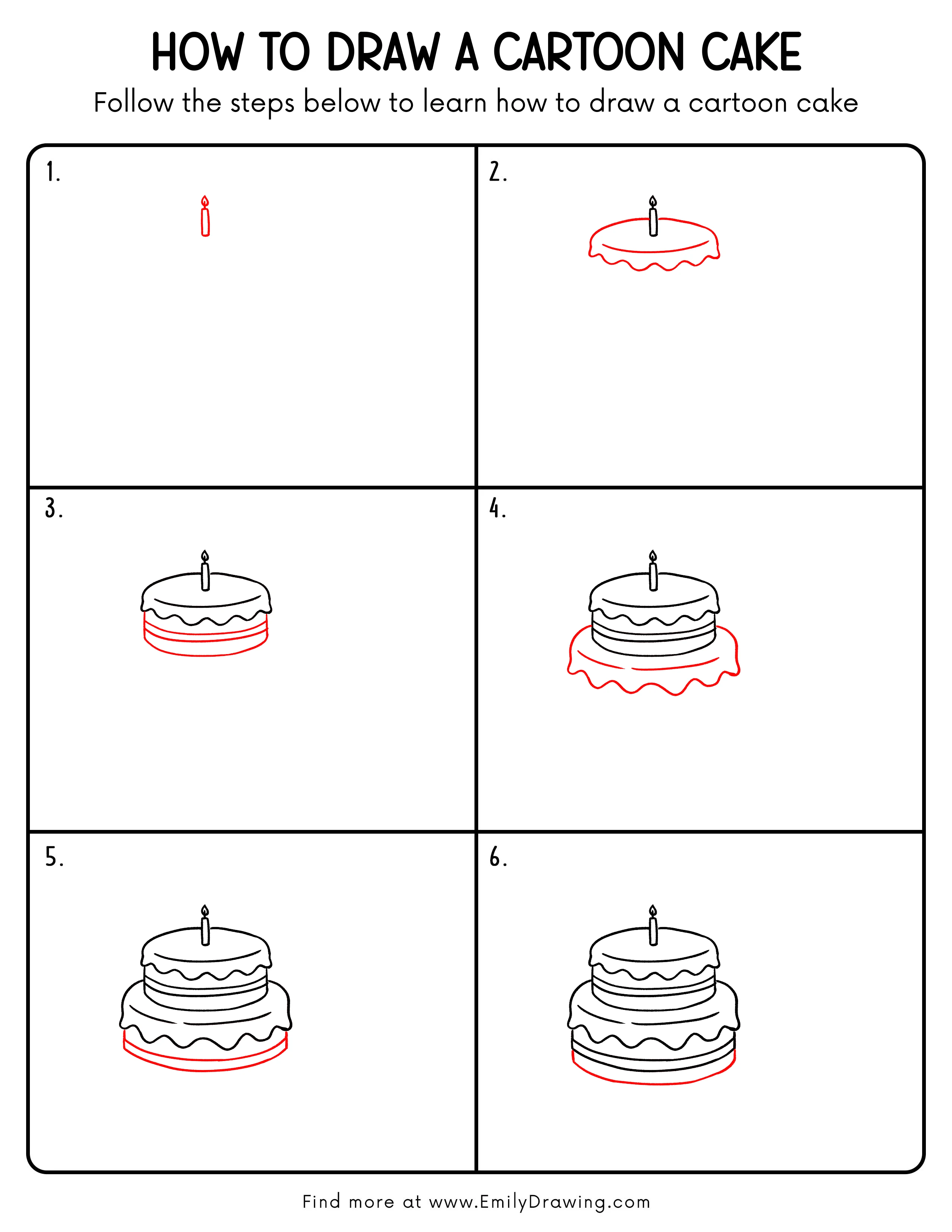 How to Draw a Cartoon Cake - Emily Drawing